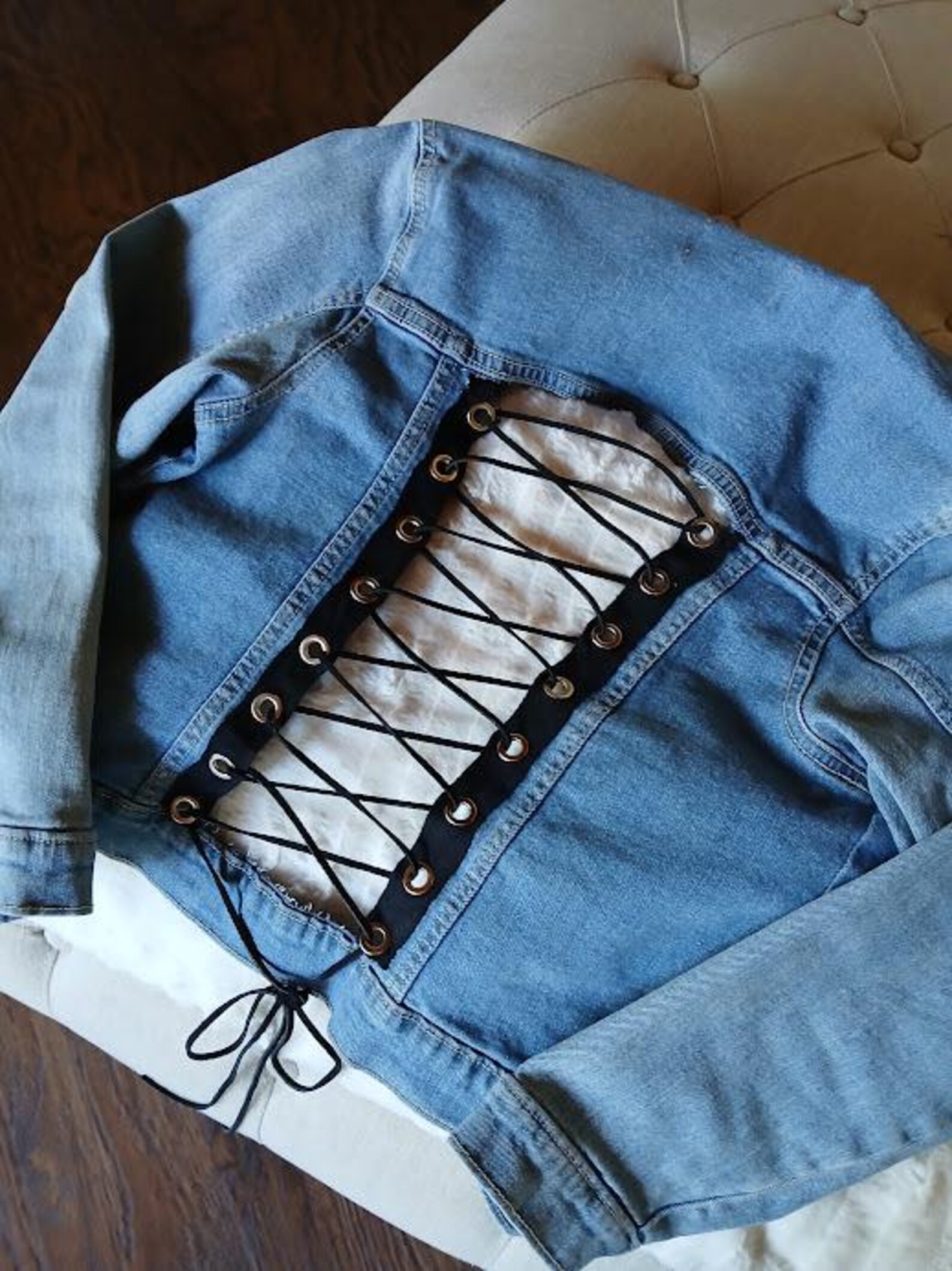Jean Jacket With Corset, Corset Jean Jacket, Denim Jacket Lace-up ...