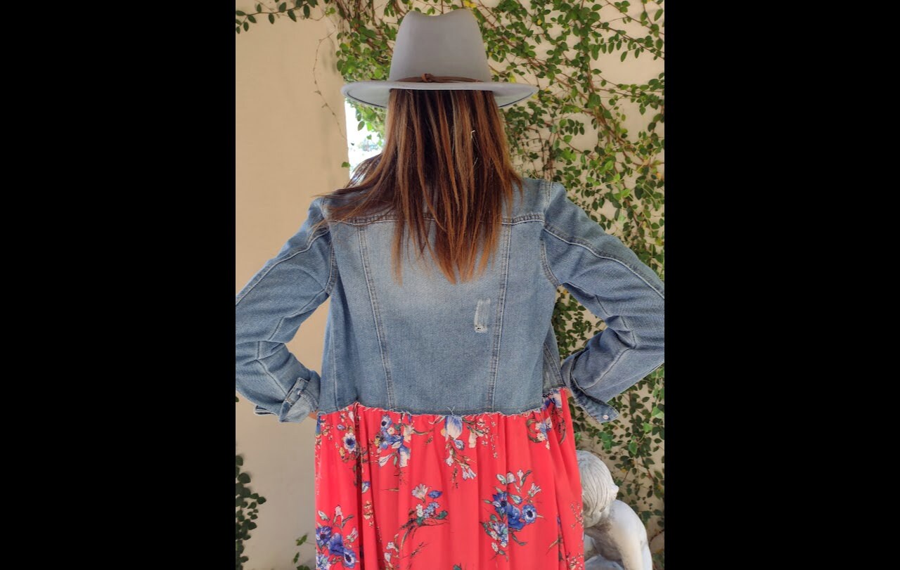 Jean Jacket Duster, Boho Jean Jacket, Western Denim Jacket, Distressed ...