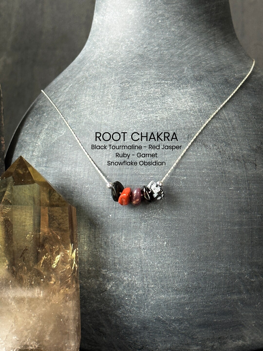 Root Chakra Stones Necklace Raw Crystal Delicate Necklace Spiritual ...