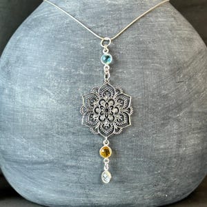 Lotus Crystal Mandala Necklace Custom Birthstone Pendant - Etsy