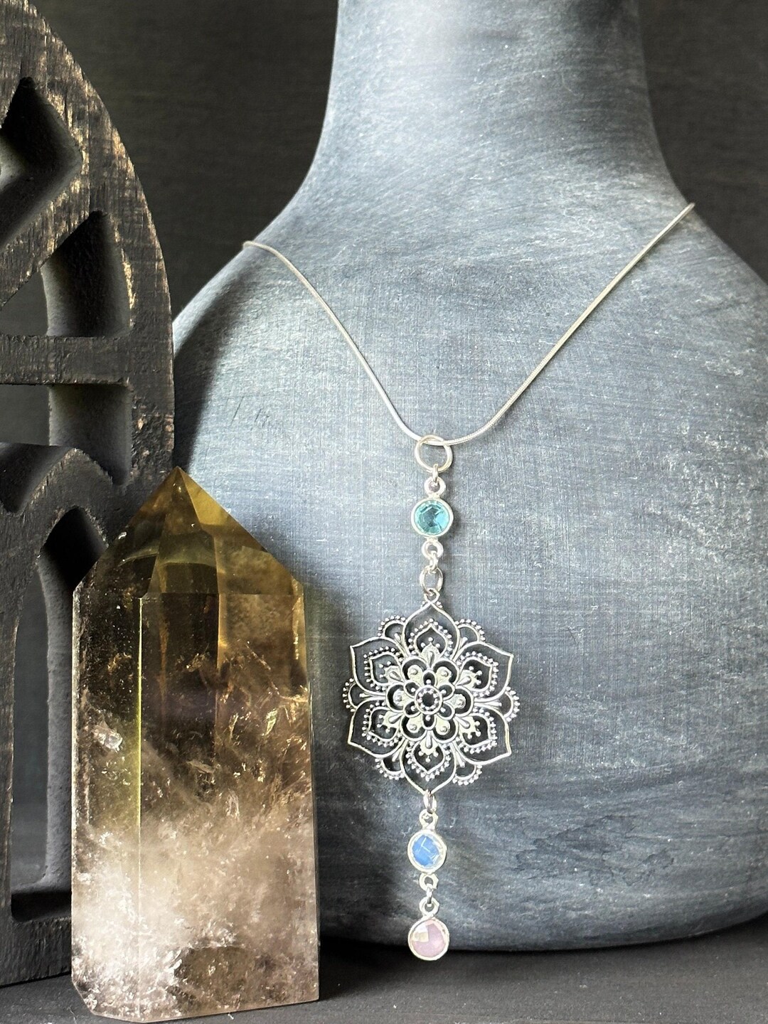 Lotus Crystal Mandala Necklace Custom Birthstone Pendant - Etsy