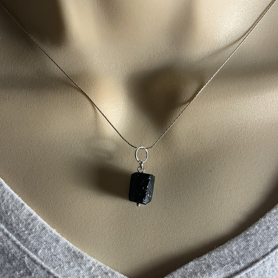 Black Tourmaline Pendant Necklace Raw Crystals Sterling Silver Crystal ...