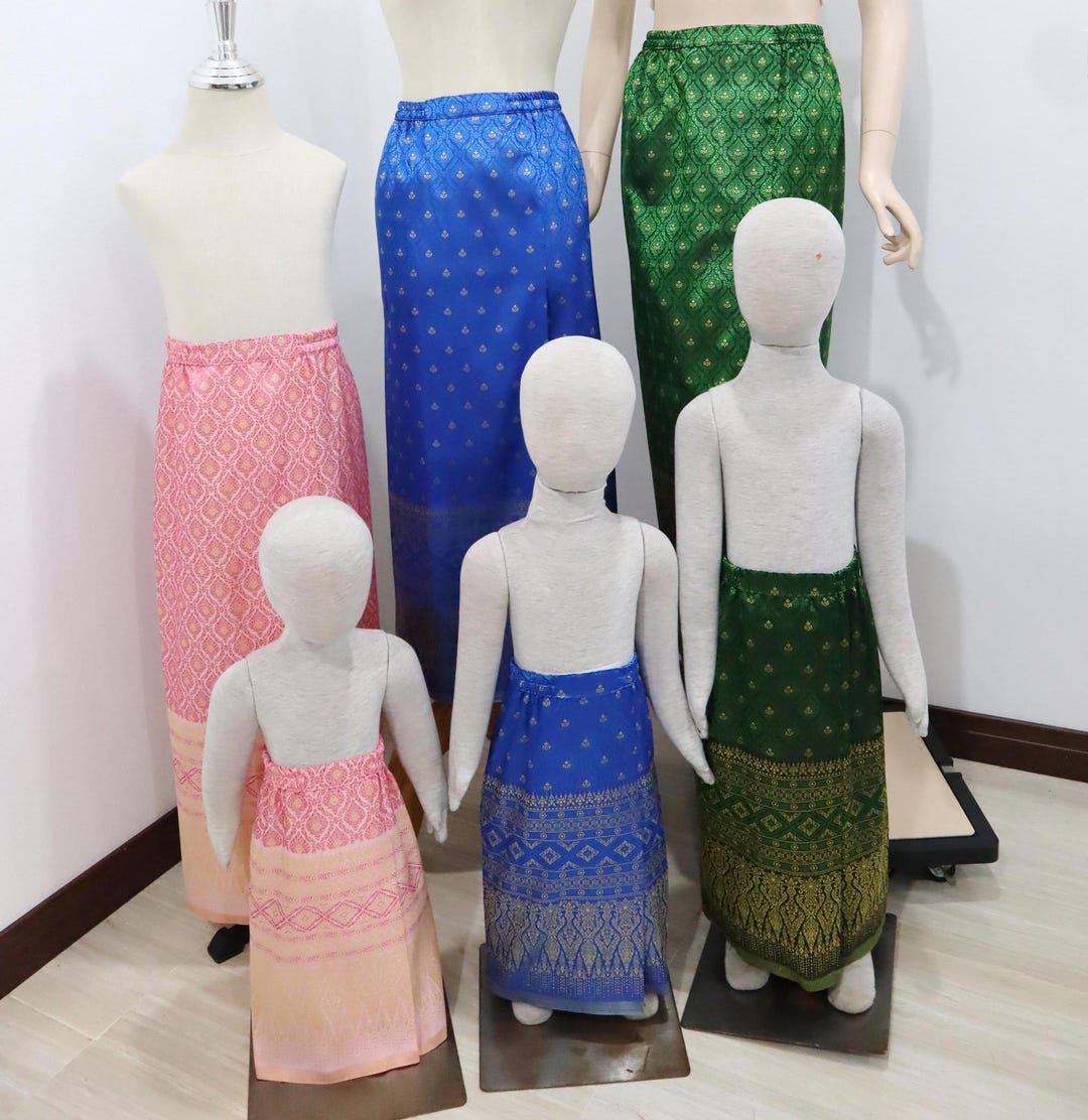 Girls' Brocade Faux Silk Sarong Skirt: Lao Sinh, Thai Traditional ...
