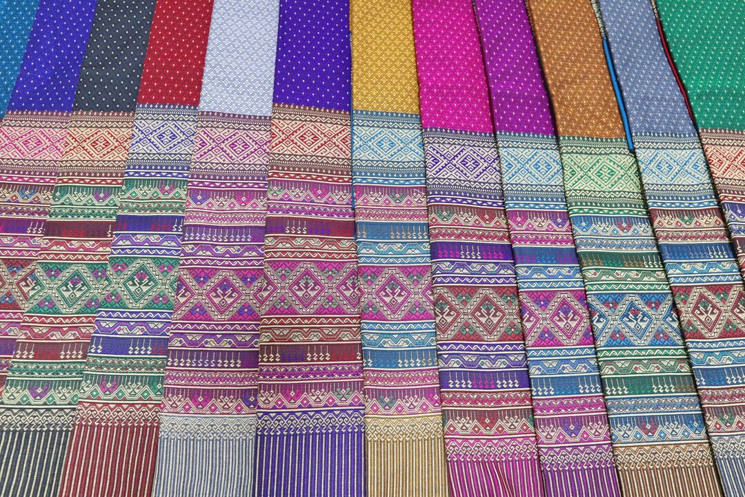 Thai Lao Cambodian Sinh Sarong Materials, Cotton Blend Fabric With ...