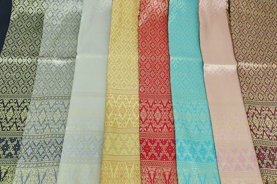 Faux Silk With Gold Thread Brocade Fabric Traditional Thai | Etsy