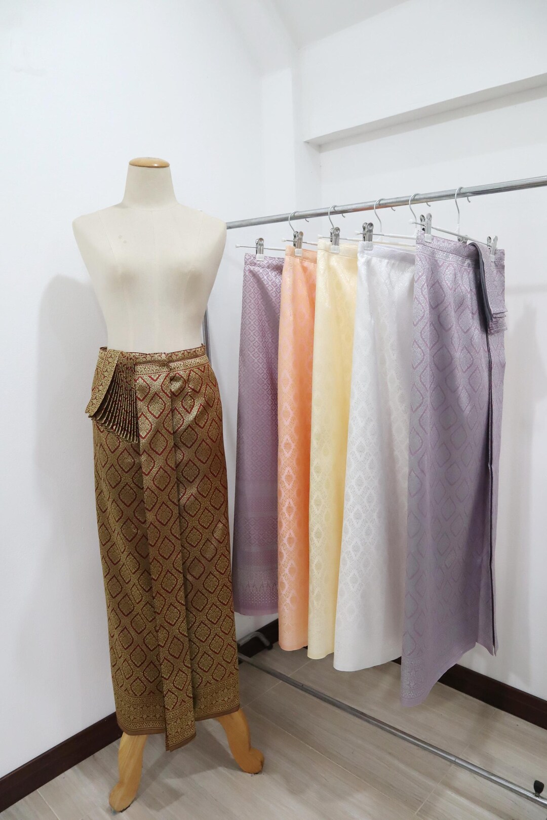 Thai Brocade Sarong Skirt: Adjustable Faux Silk Wrap - Wedding ...