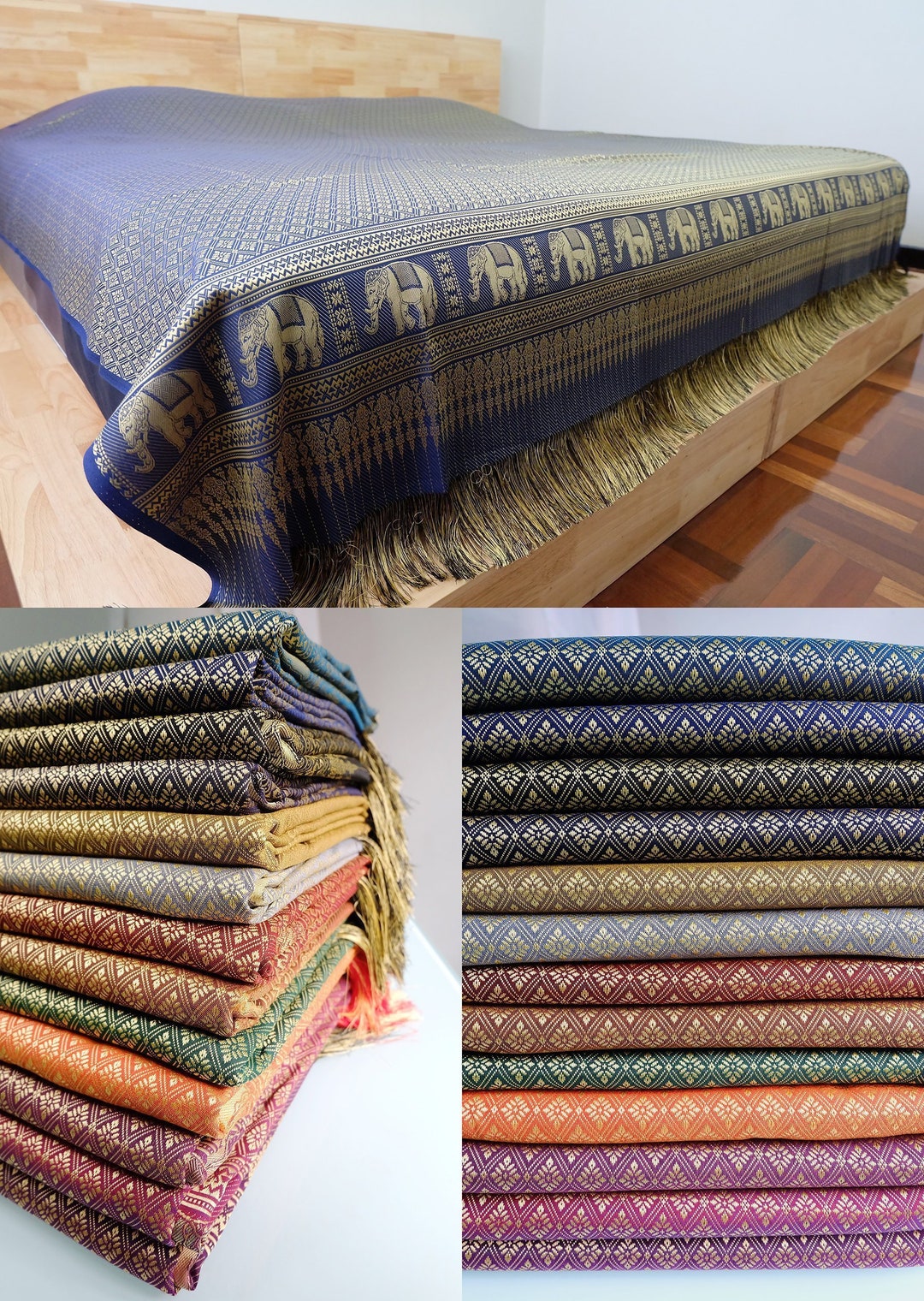 80x102 Inches Brocade Fabric With Elephant and Crown Flower Pattern ...