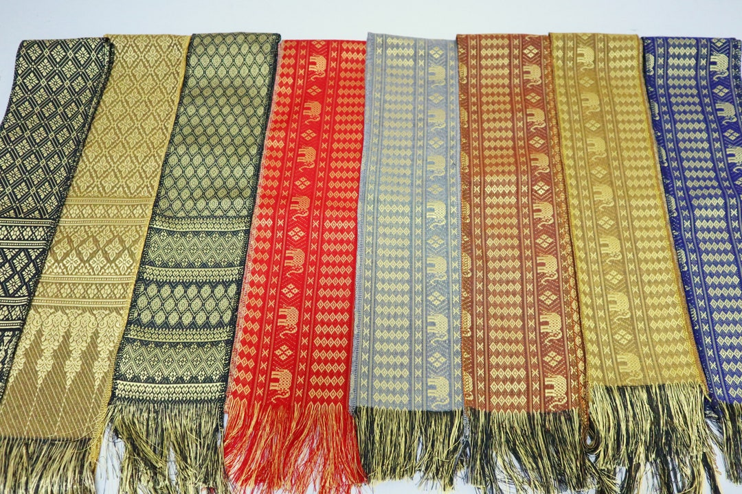 Brocade Sash Shawl Pabiang: Thai Laos Khmer Traditional Dress Accessory ...