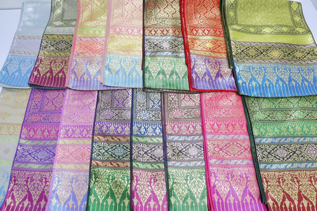Brocade Faux Silk Shawl: Sabai Sash for Thai Traditional Clothing, Bed ...