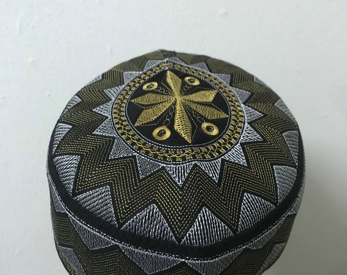 Islamic Men Kufi Hat Kofi Muslim Cap Salat Embroidery Beanie Craft Size ...
