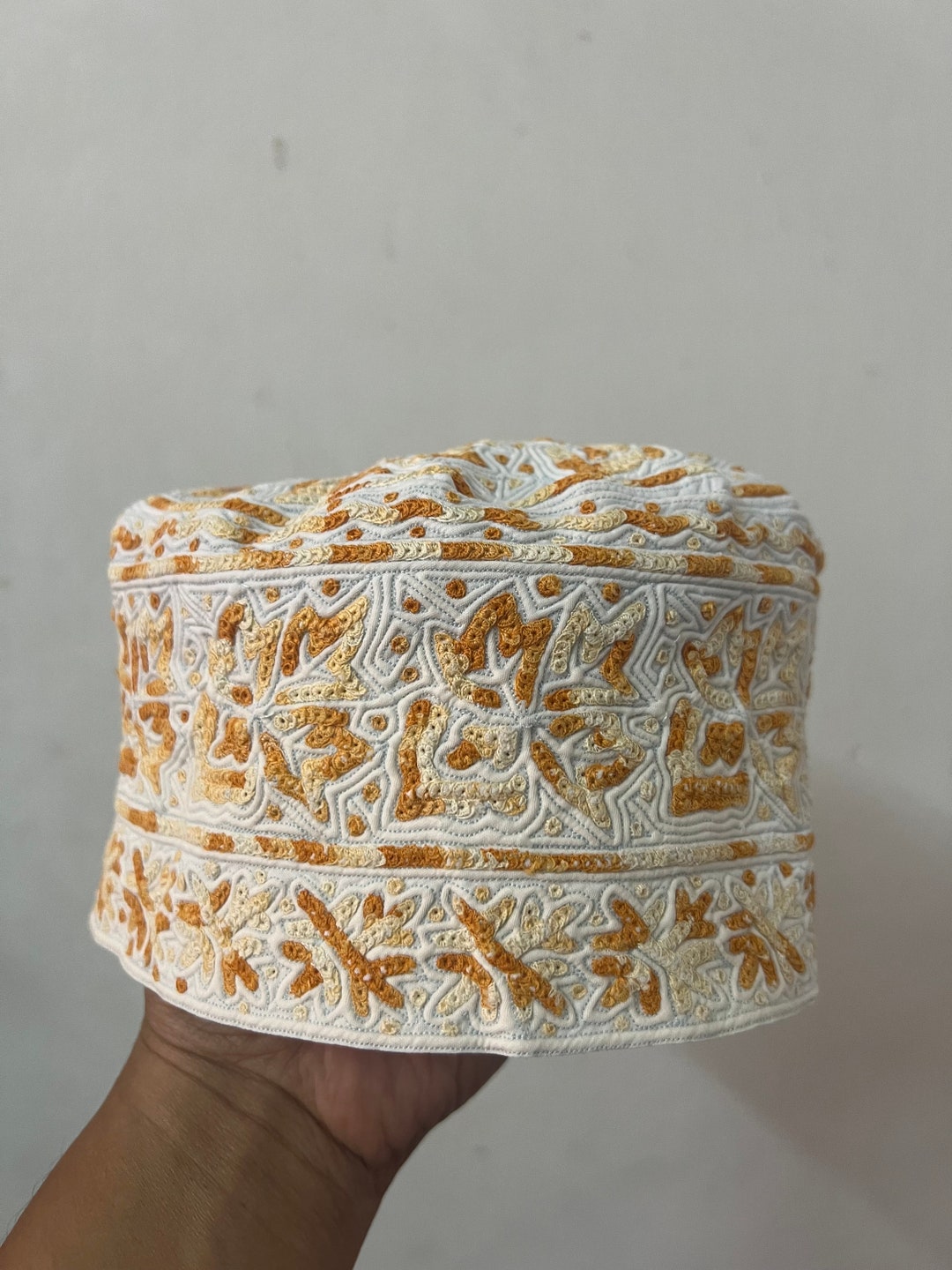 Size 22.5 Orange Salat Men Omani Kufi Koofi Hat Topi Embroidery ...