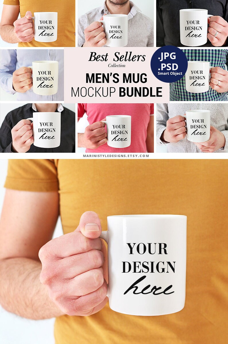 Mug Mockups With Man, Man Holding Mug Mockup Stock Photo BUNDLE, Male ...