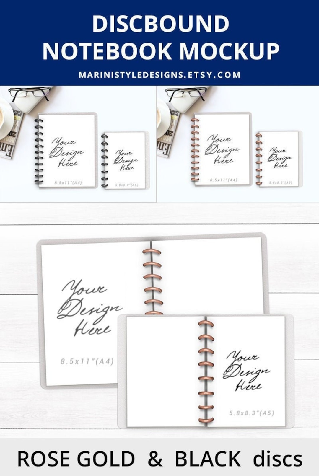 Rose Gold Disc-bound Planner Mockup, Discbound Notebook Mockup, Planner ...