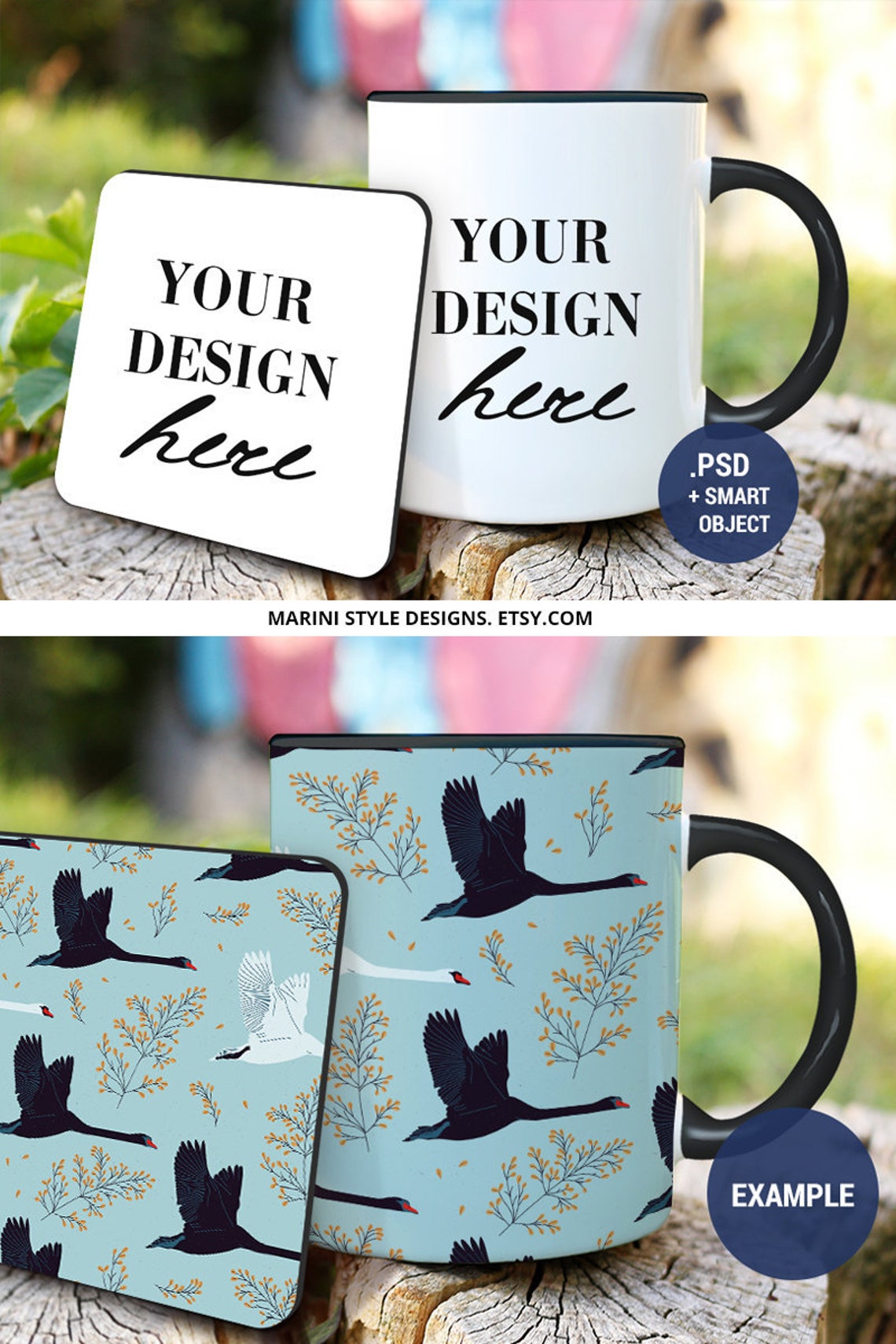 Mug & Coaster Mockup Black Handle Mug and Coaster Mockup - Etsy