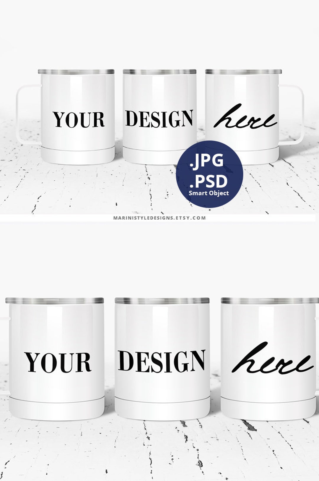 10oz Lowball Tumbler With Handle Mockup Full Wrap, 3 Stainless Steel ...