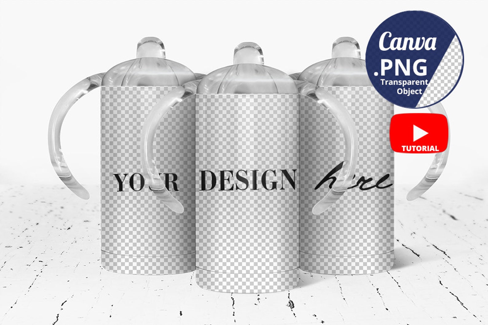 Full Wrap View 3 Sippy Cups Mockup for Canva, Kids Sippy Cup With Lids ...