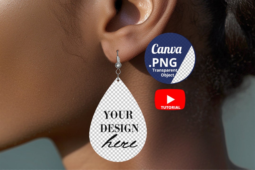 Black Woman With Teardrop Earring Mockup PNG Canva, Woman Wearing Drop ...