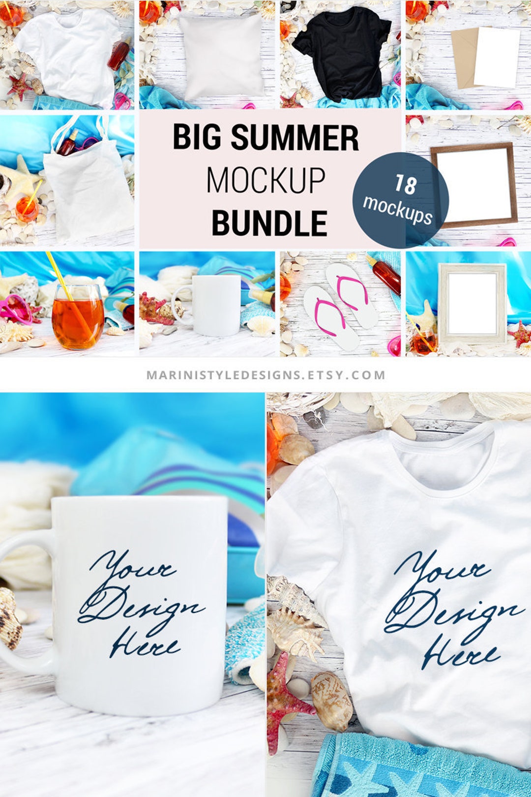 Summer Beach Mockup Bundle, Beach Mug Mockup, Summer T-shirt Mockup ...