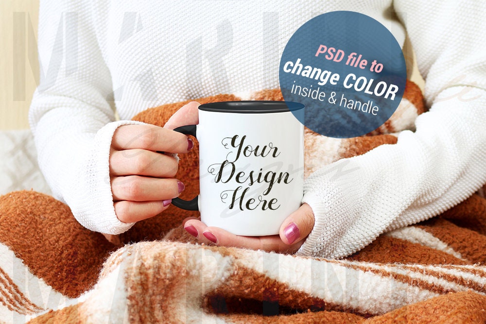 Black handle & inside Coffee Mug Mockup 11oz Colored handle | Etsy