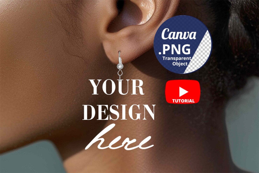 Empty Earring Hook Mockup on Black Woman's Ear PNG Canva, Woman With ...