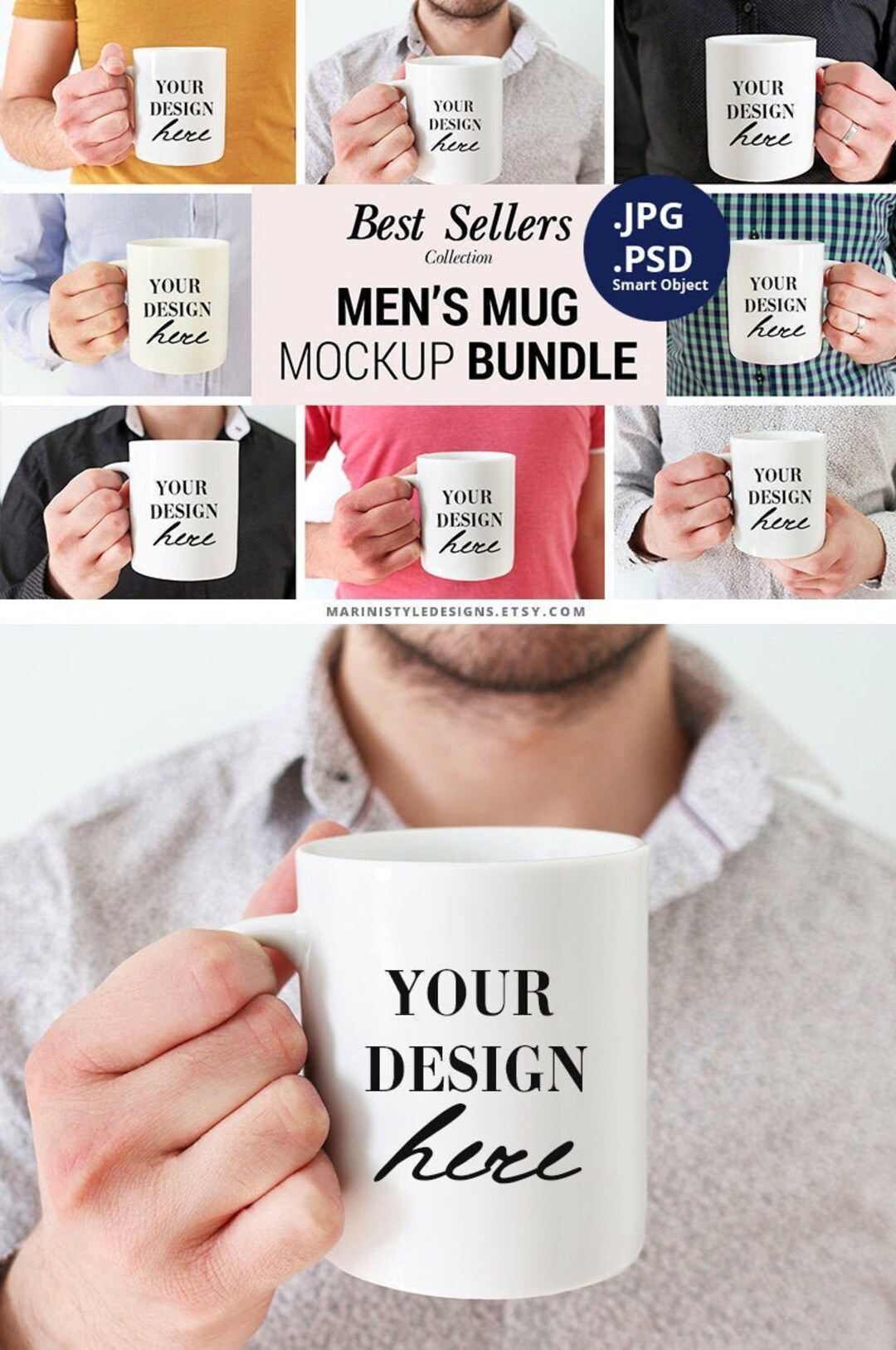 Mug Mockups With Man, Man Holding Mug Mockup Stock Photo BUNDLE, Male ...