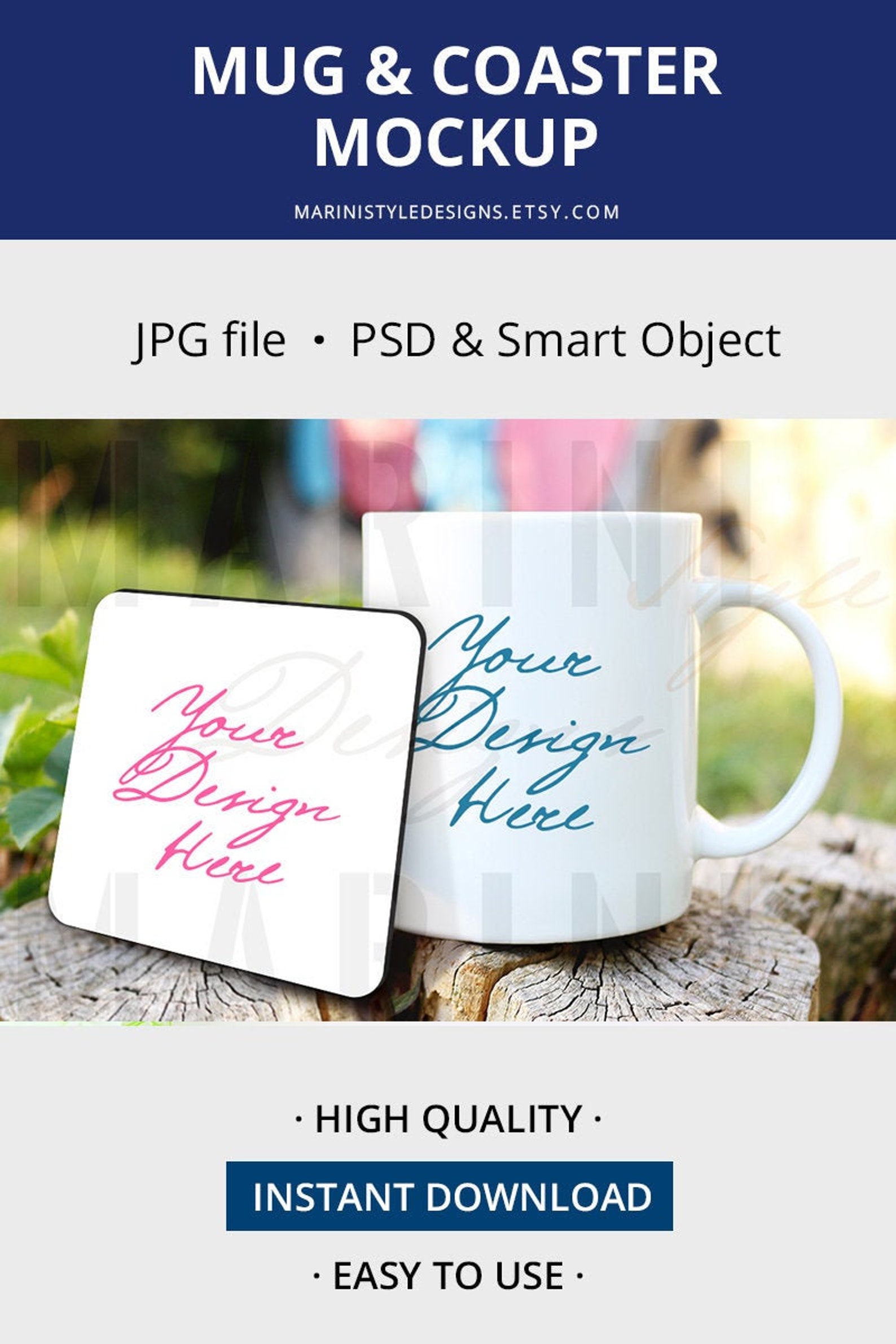 Mug & Coaster Mockup, Square Coaster and Mug Set Mock Up, Styled Stock ...