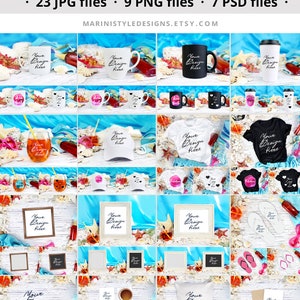 Summer Beach Mockup Bundle, Beach Mug Mockup, Summer T-shirt Mockup ...