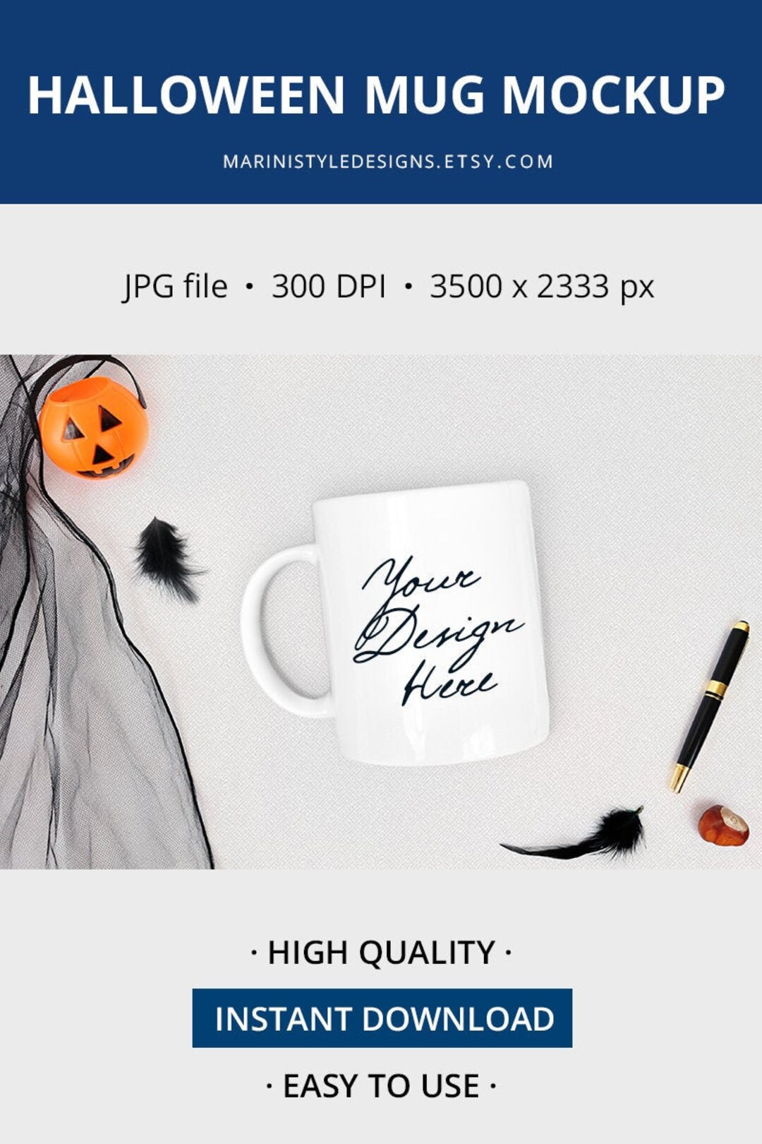 11oz Mug Mockup for Halloween, Halloween Coffee Mug Mock Up, White Mug ...