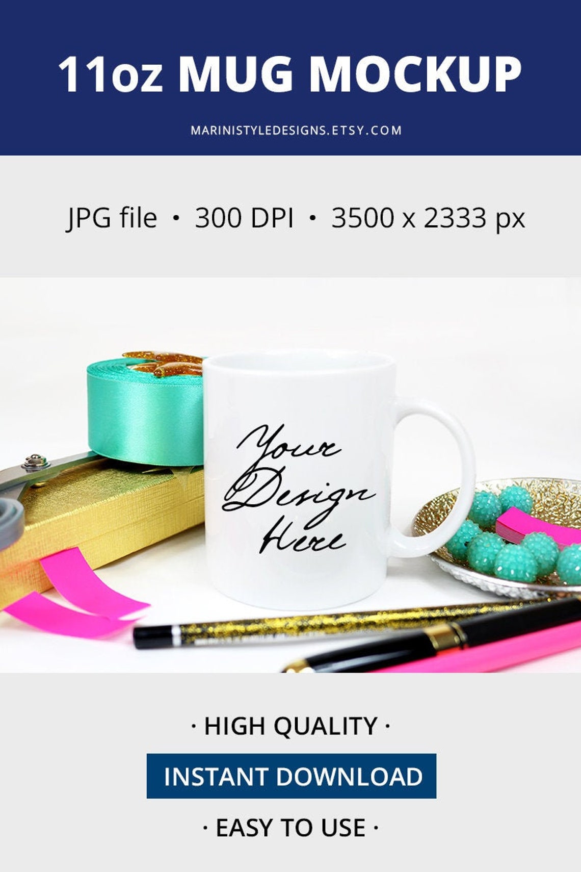 Mug Mockup on colorful desk background 11oz white mug mockup | Etsy