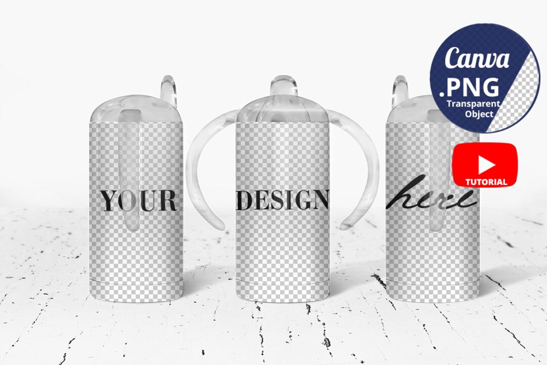 3 Sippy Cups Mockup for Canva, Full Wrap View Kids Sippy Cup Mockup ...