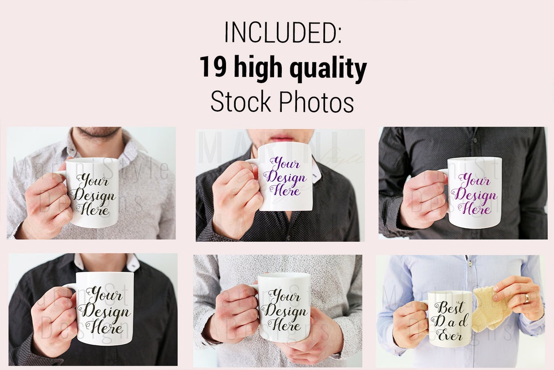 Man Holding Mug Mockup Stock Photo BUNDLE, Mug Mockups With Man, Male ...