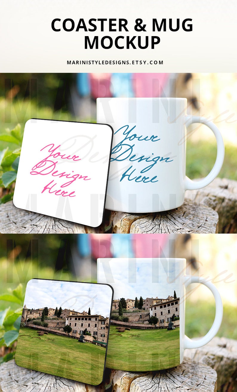 Mug & Coaster Mockup, Square Coaster and Mug Set Mock Up, Styled Stock ...