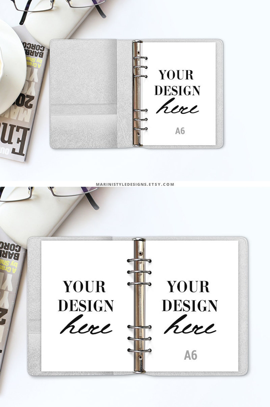 A6 Planner Mockup PSD, A6 Planner Inserts Mockup, 6-ring Bound Planner ...
