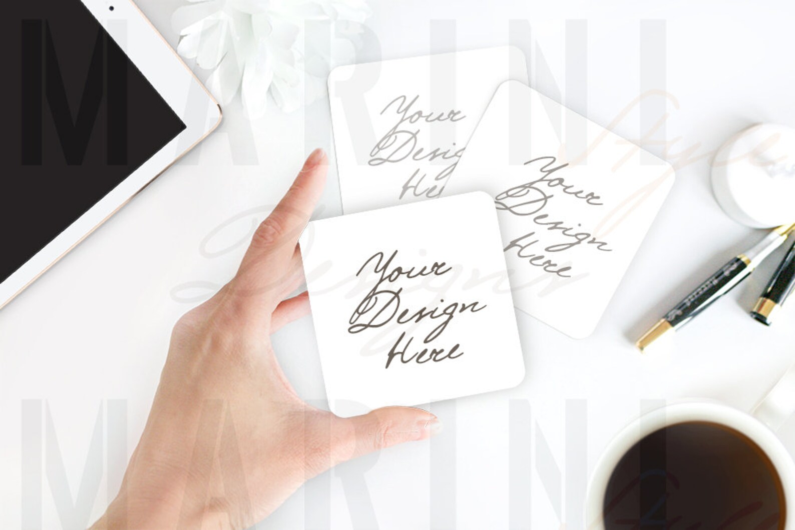 Mug Coaster Mockup, Square Coaster Mockup, Rounded Coaster Mockup ...