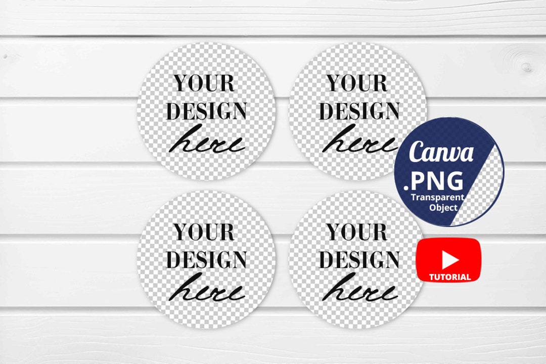 4 Round Coasters Mockup Top View PNG Canva Mockup, Four Round Coasters ...