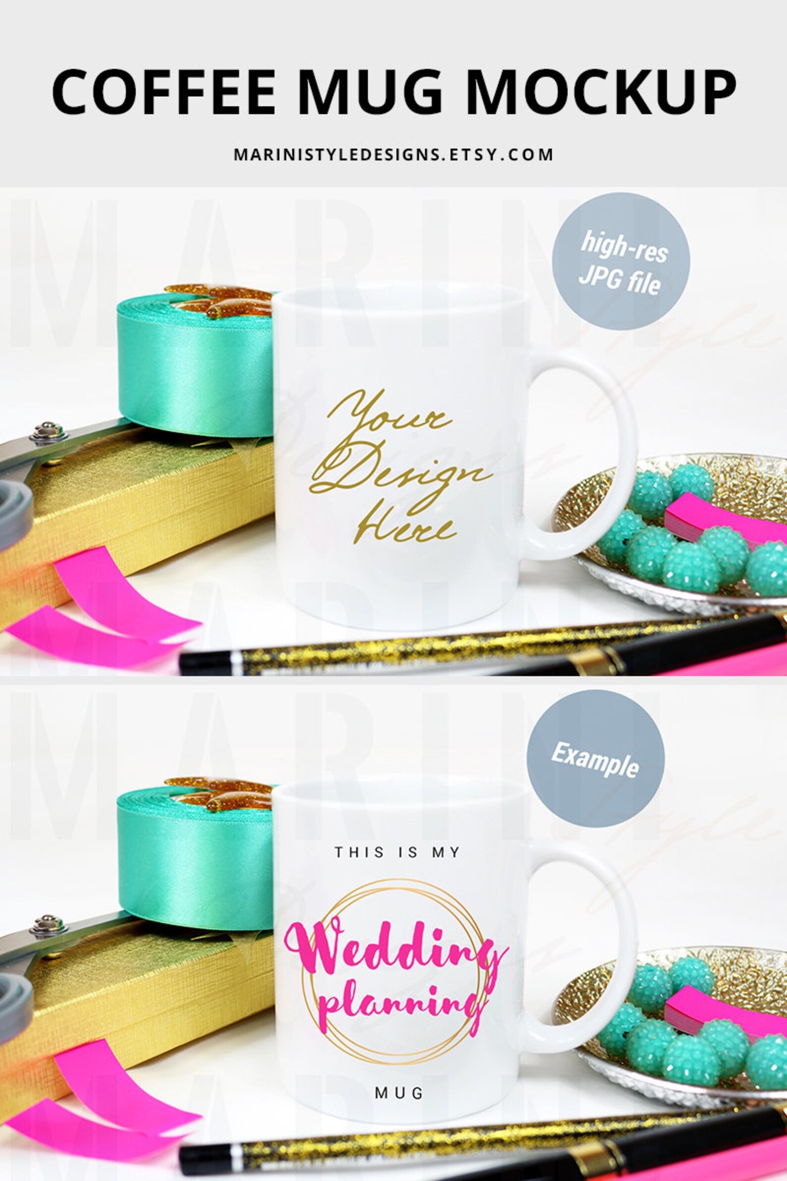 Mug Mockup on colorful desk background 11oz white mug mockup | Etsy