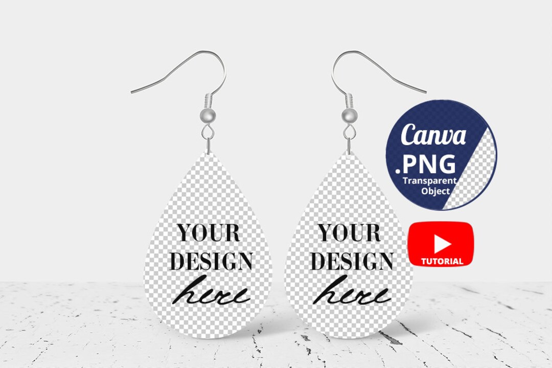 Teardrop Earrings Mockup Canva PNG, Two Drop Earrings Mockup, Pair ...