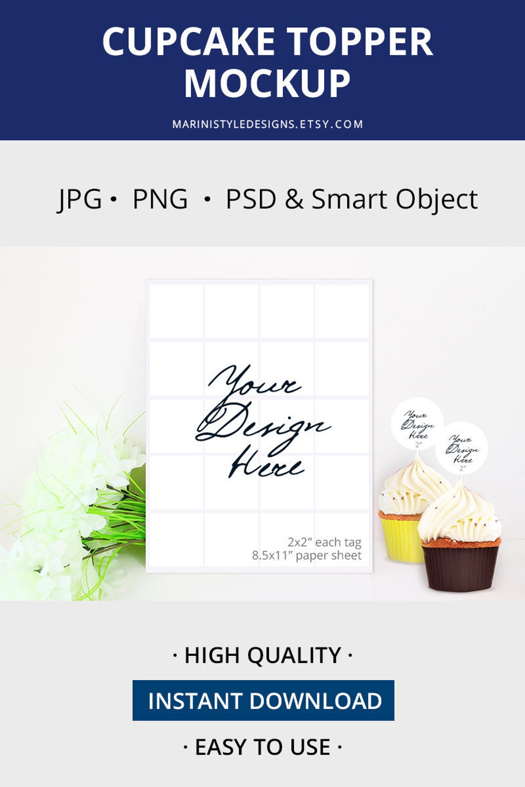 Cupcake Tag Mockup Cupcake Topper Template Party Styled - Etsy