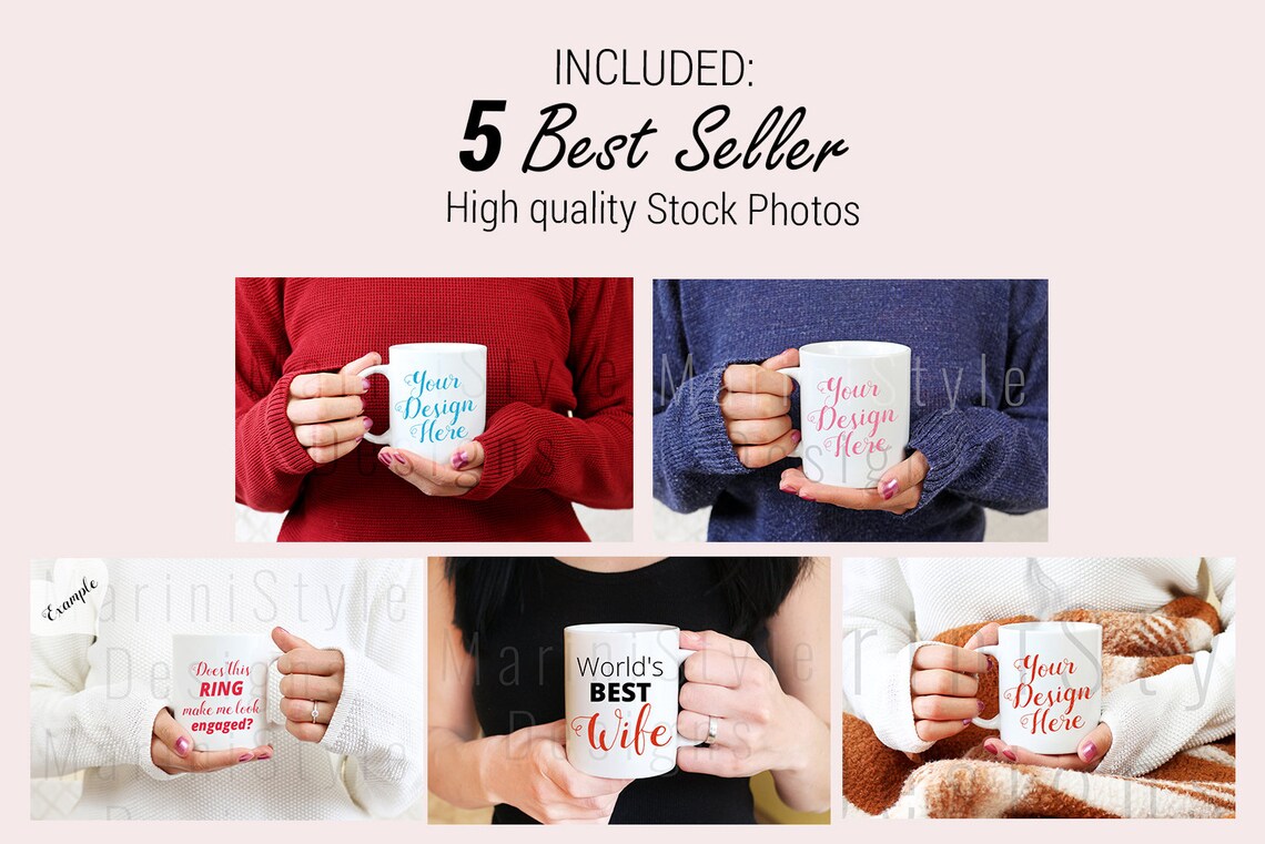 Mug Mockups With Woman, Woman Holding Mug Mockup Stock Photo BUNDLE ...