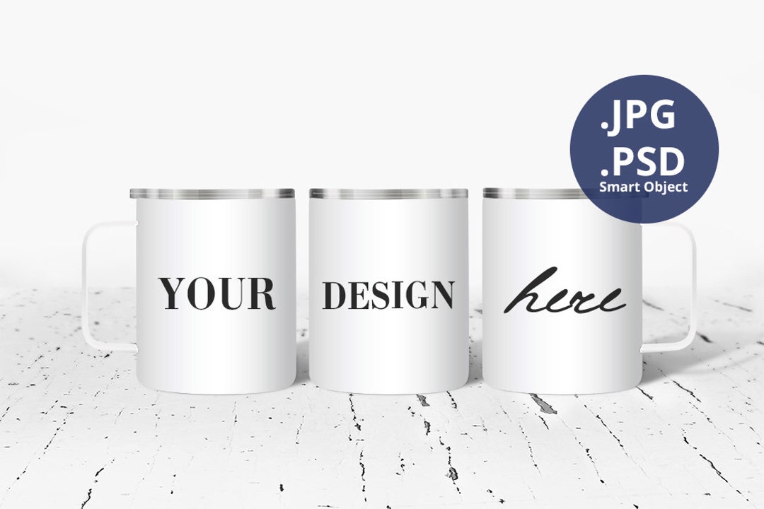 10oz Camping Mug Mockup Full Wrap, 3 Sublimation Mugs Mockup With Lid ...