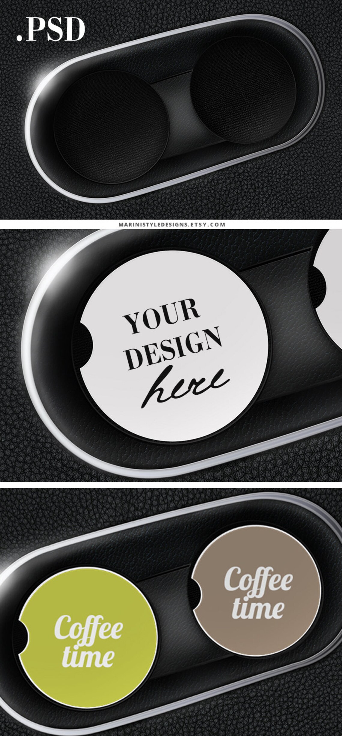 Set of 2 Two Sandstone Car Coasters Mockup Car Inside Cup | Etsy