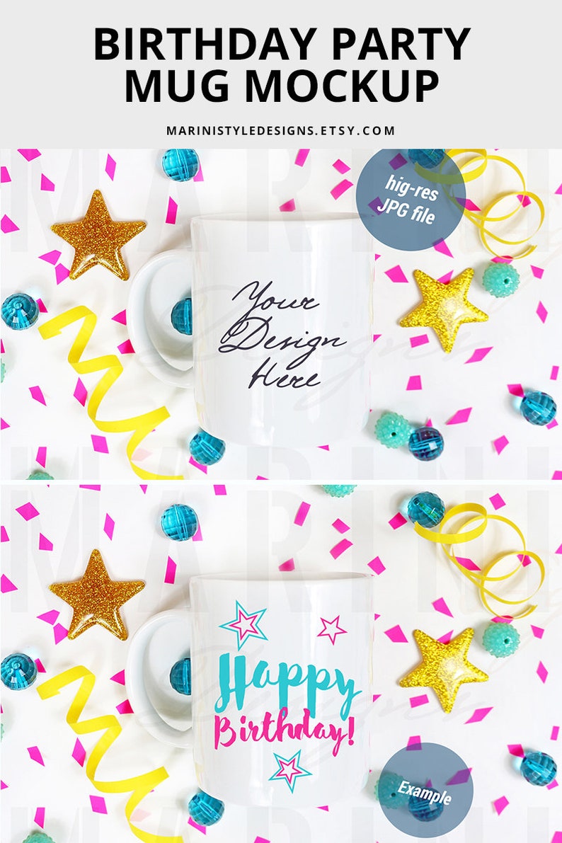 Birthday Party Mug Mockup 11oz Coffee Mug Mockup on Confetti - Etsy