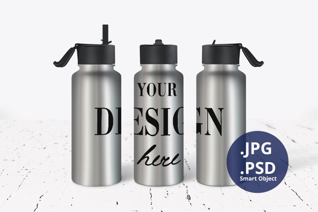 32oz Hydro Bottle Mockup Full Wrap, Stainless Steel Watter Bottle ...