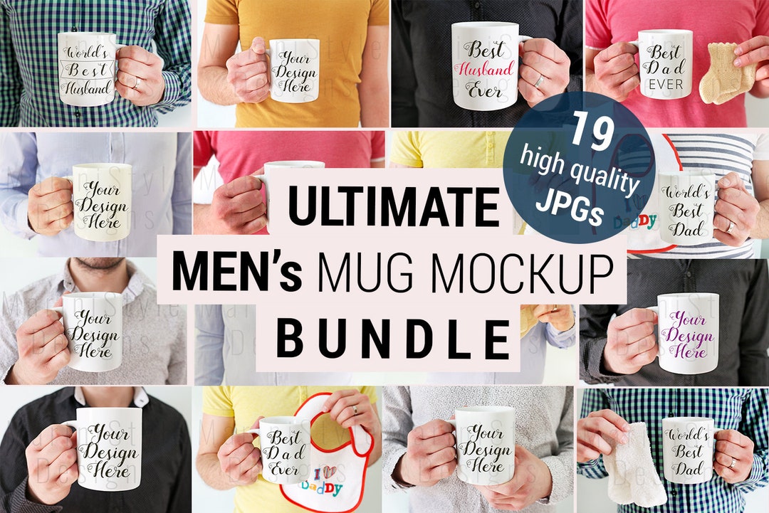 Man Holding Mug Mockup Stock Photo BUNDLE, Mug Mockups With Man, Male ...