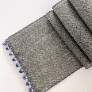 Light Grey Hessian Burlap Table Runner With Pom Pom Trim for Dining ...