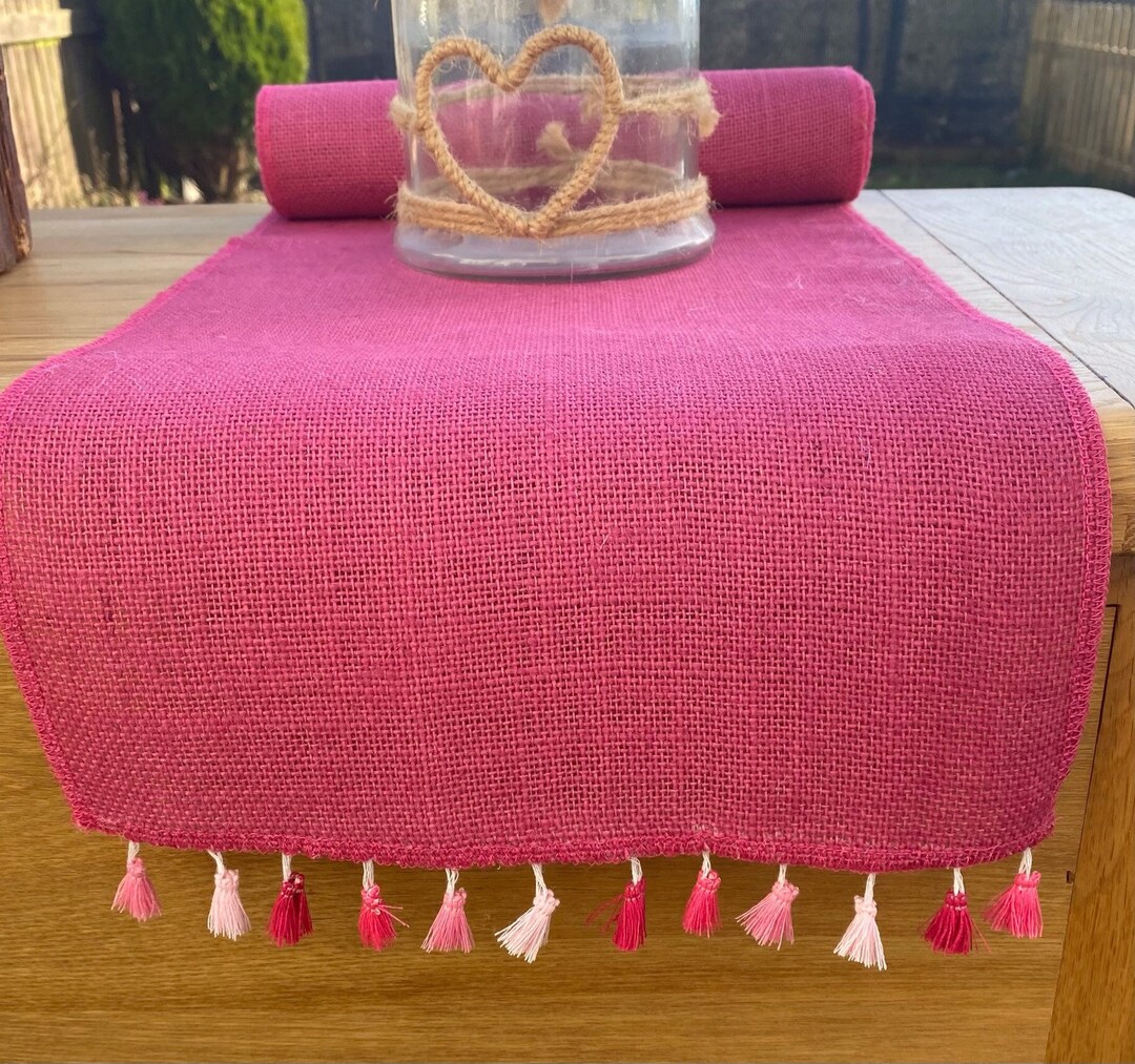 Dusky Pink Hessian Burlap Table Runner With Shades of Pink Tassel Trim ...