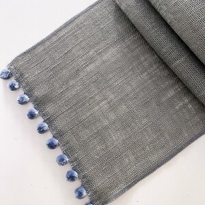 Light Grey Hessian Burlap Table Runner With Pom Pom Trim for Dining ...