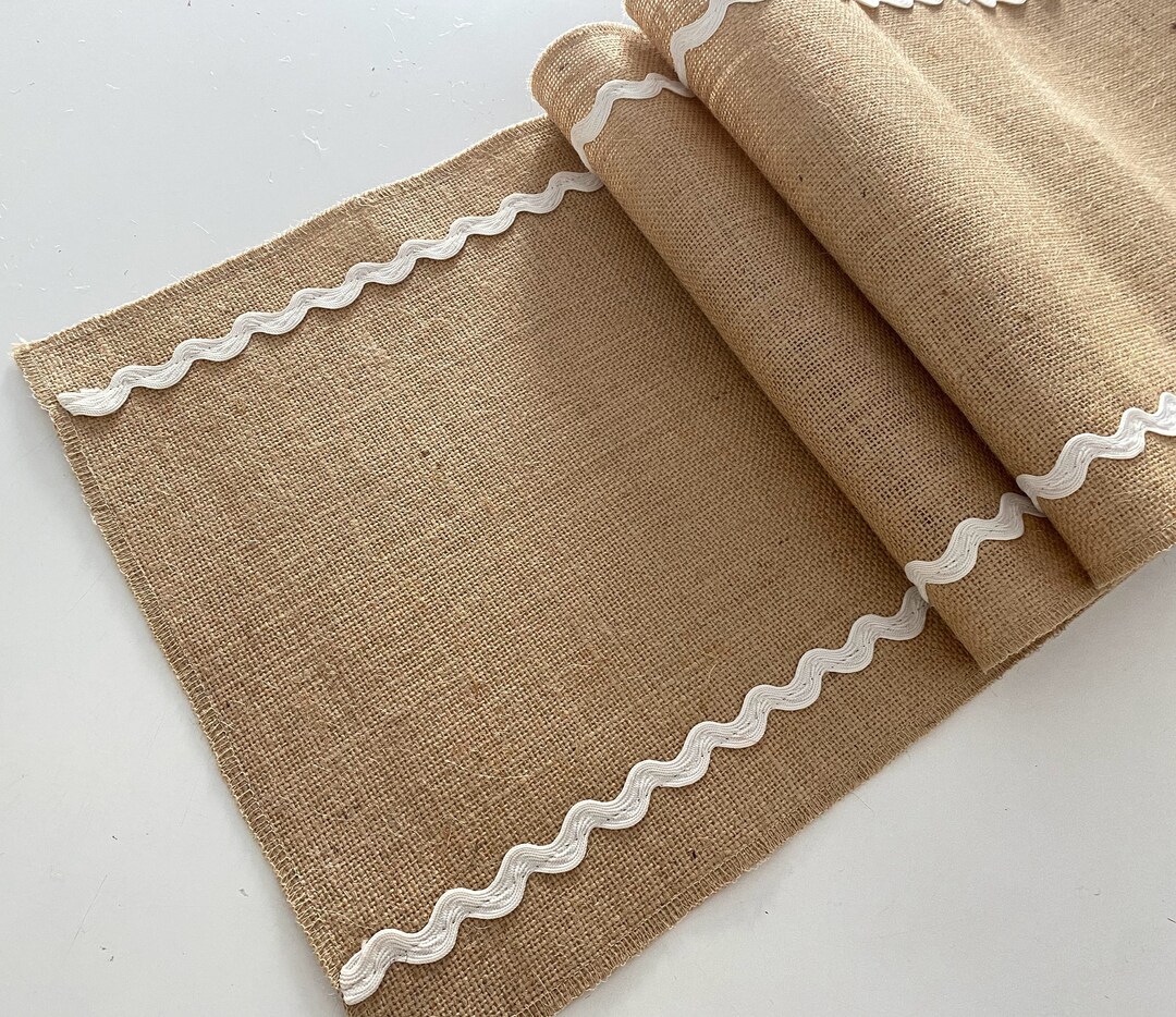 Natural Premium Hessian Burlap Table Runner With a Cream Ric Rac Trim ...