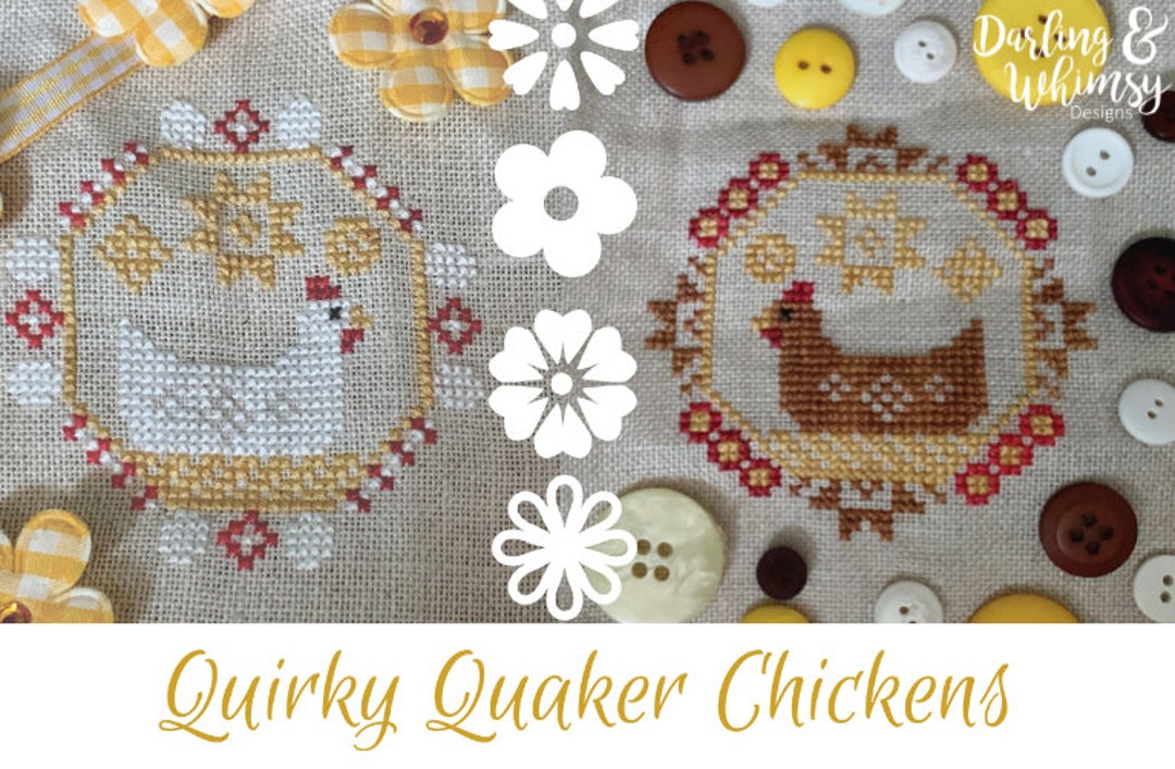 Quirky Quaker Chickens - PDF Pattern - Cross Stitch - Darling & Whimsy Designs - Etsy