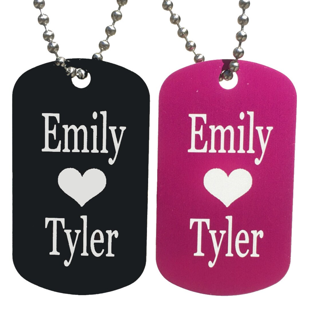 Heart With Names Couples Dog Tag Necklaces (pair) - Etsy